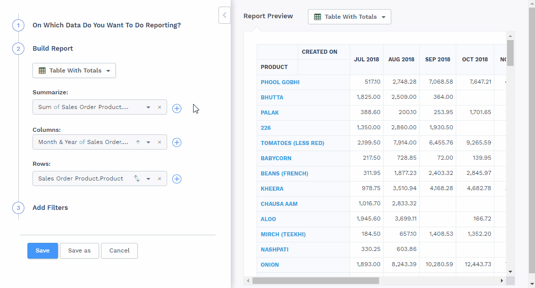 Reporting on products